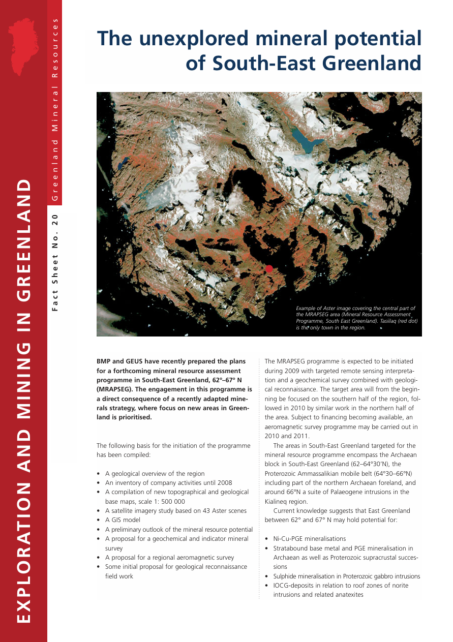 Fact Sheet 20: The unexplored mineral potential of South-East Greenland - Exploration and Mining ...