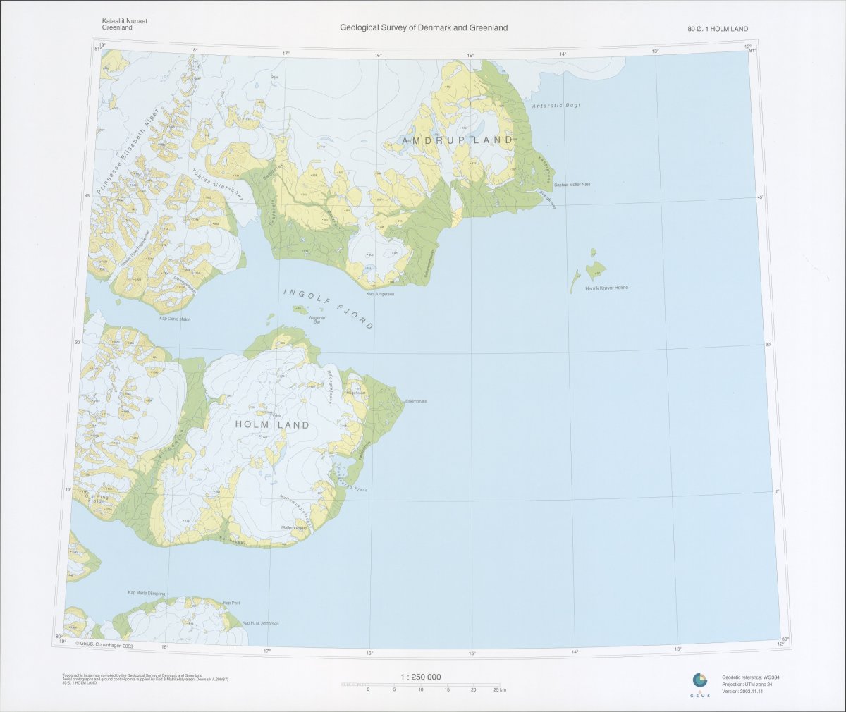 80 Ø.1 Holm Land. Topografisk kort, 1:250 000 - Skala 1:250 000 - De ...