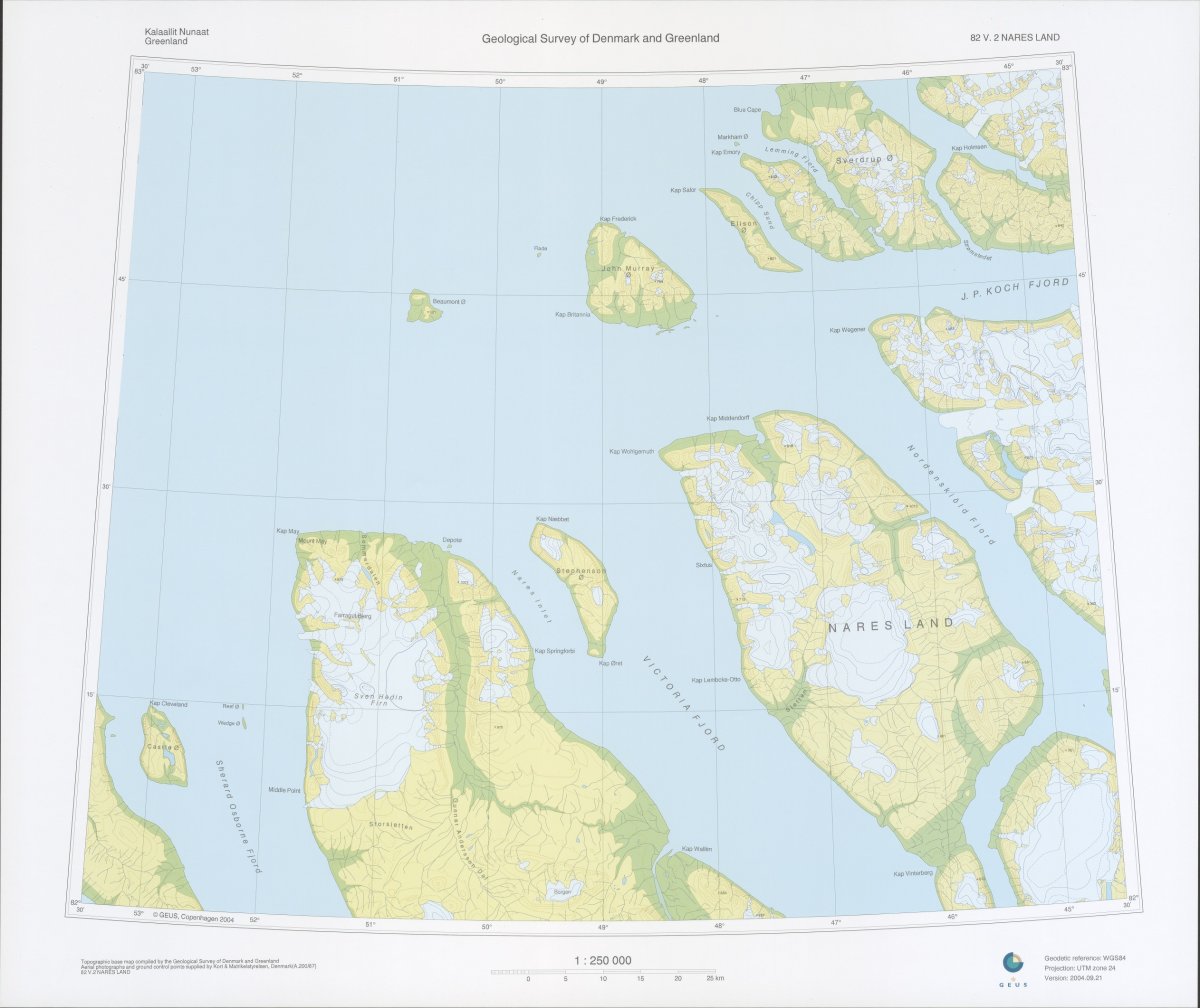 82 V.2 Nares Land. Topografisk kort, 1:250 000 - Skala 1:250 000 - De ...