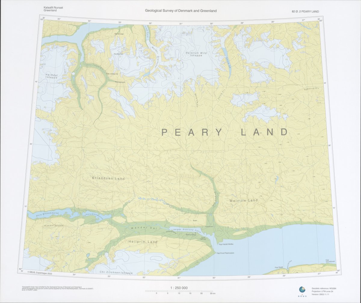 82 Ø.2 Peary Land. Topografisk kort, 1:250 000 - Skala 1:250 000 - De ...