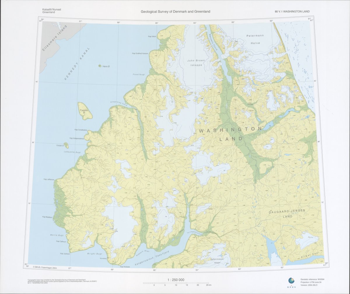 80 V.1 Washington Land. Topografisk kort, 1:250 000 - Skala 1:250 000 ...