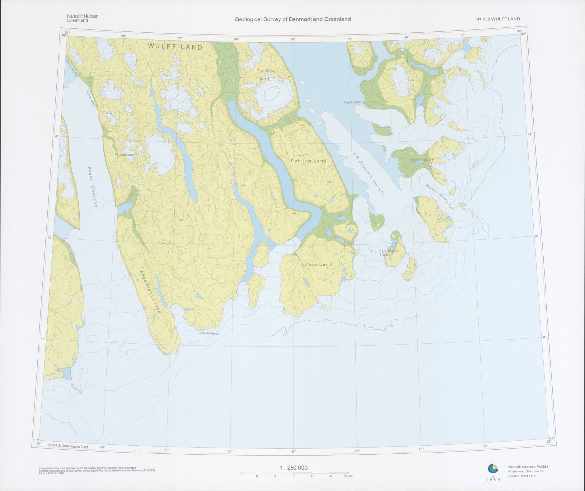 81 V.3 Wulff Land. Topografisk kort, 1:250 000 - Skala 1:250 000 - De ...