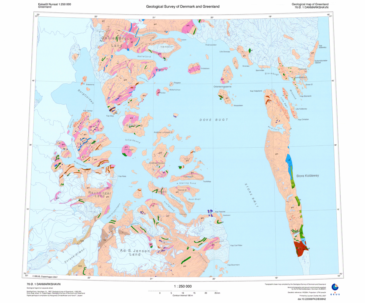 76 Ø.1 Danmarkshavn. Geologisk kort, 1:250 000, 2007 - Skala 1:250 000 ...