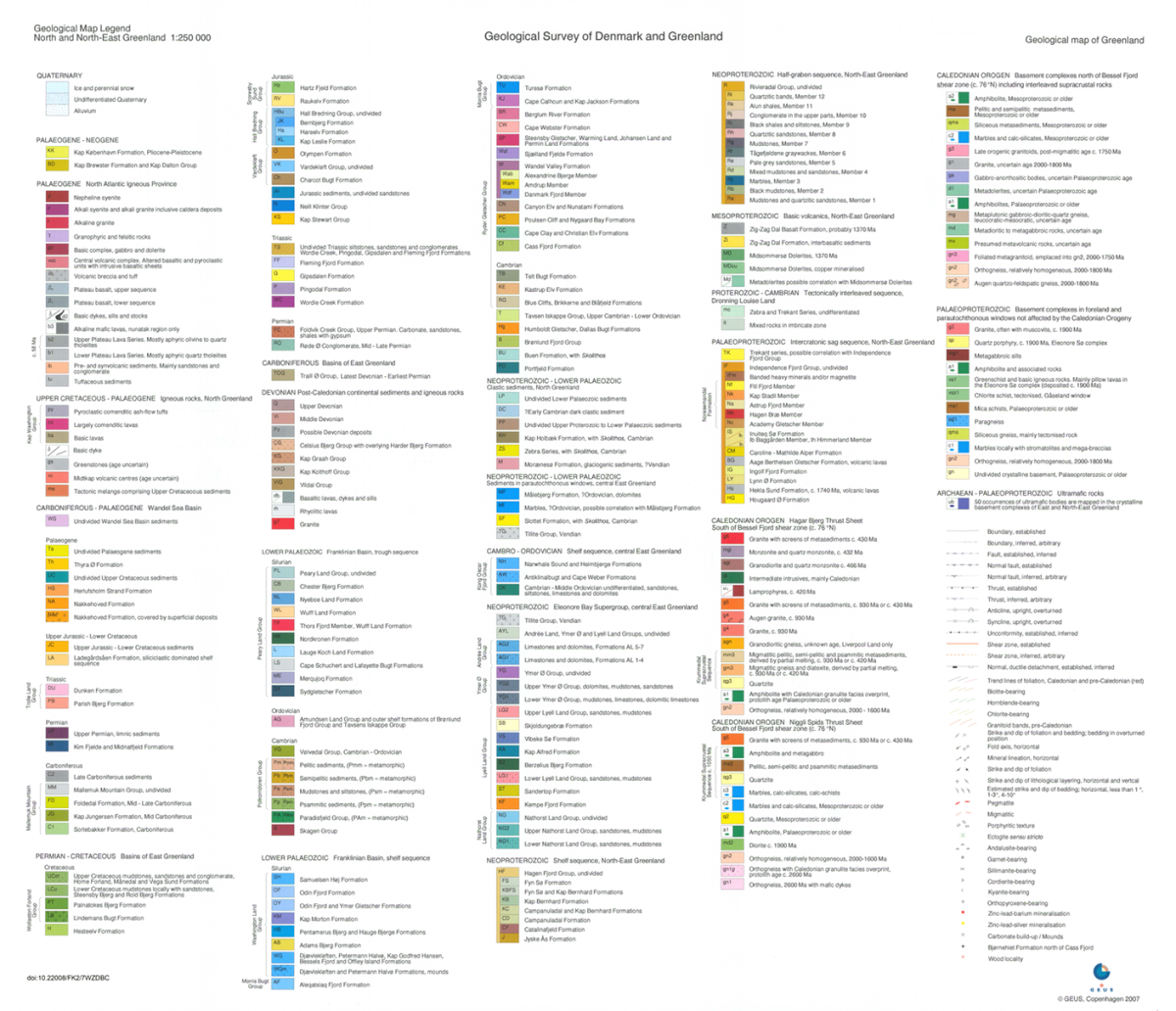 Geological map legend. North and North-East Greeland, 1:250 000, 2007 ...