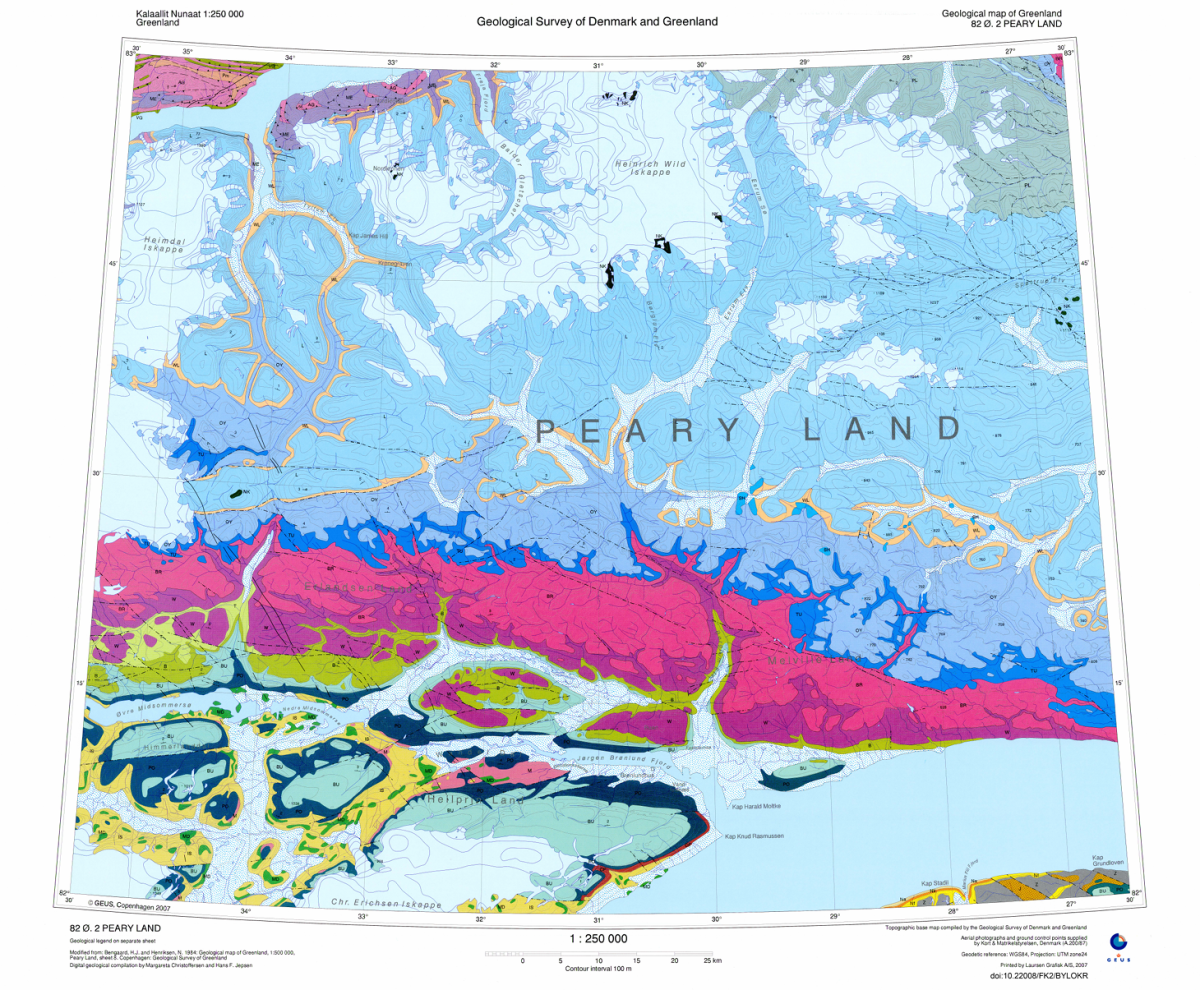 82 Ø.2 Peary Land. Geologisk kort, 1:250 000, 2007 - Skala 1:250 000 ...