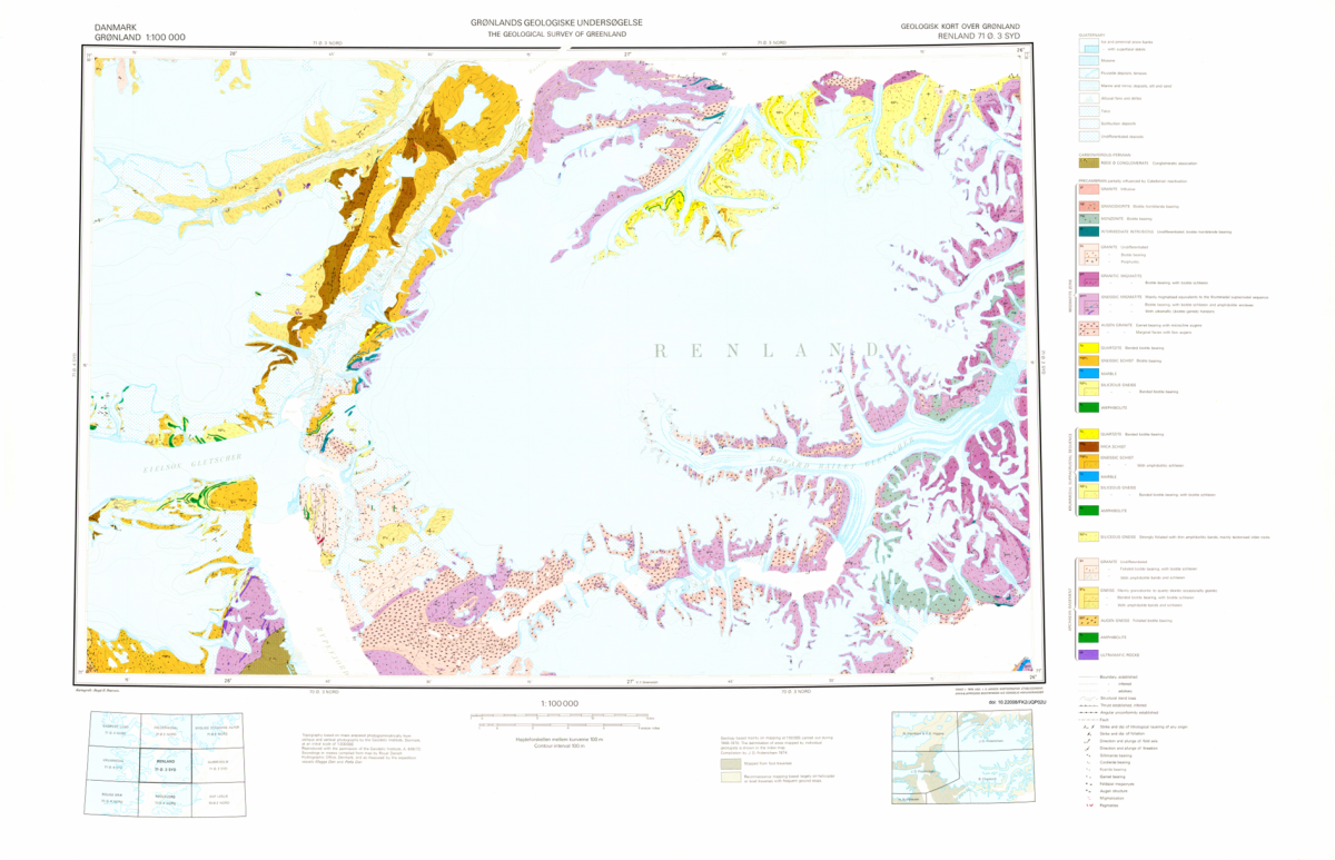 71 Ø.3 Syd Renland. Geologisk kort over Grønland, 1:100 000, 1976 ...