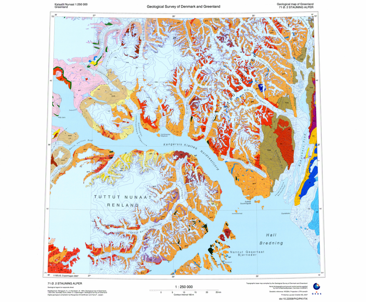 71 Ø.2 Stauning Alper. Geologisk kort, 1:250 000, 2007 - Skala 1:250 ...