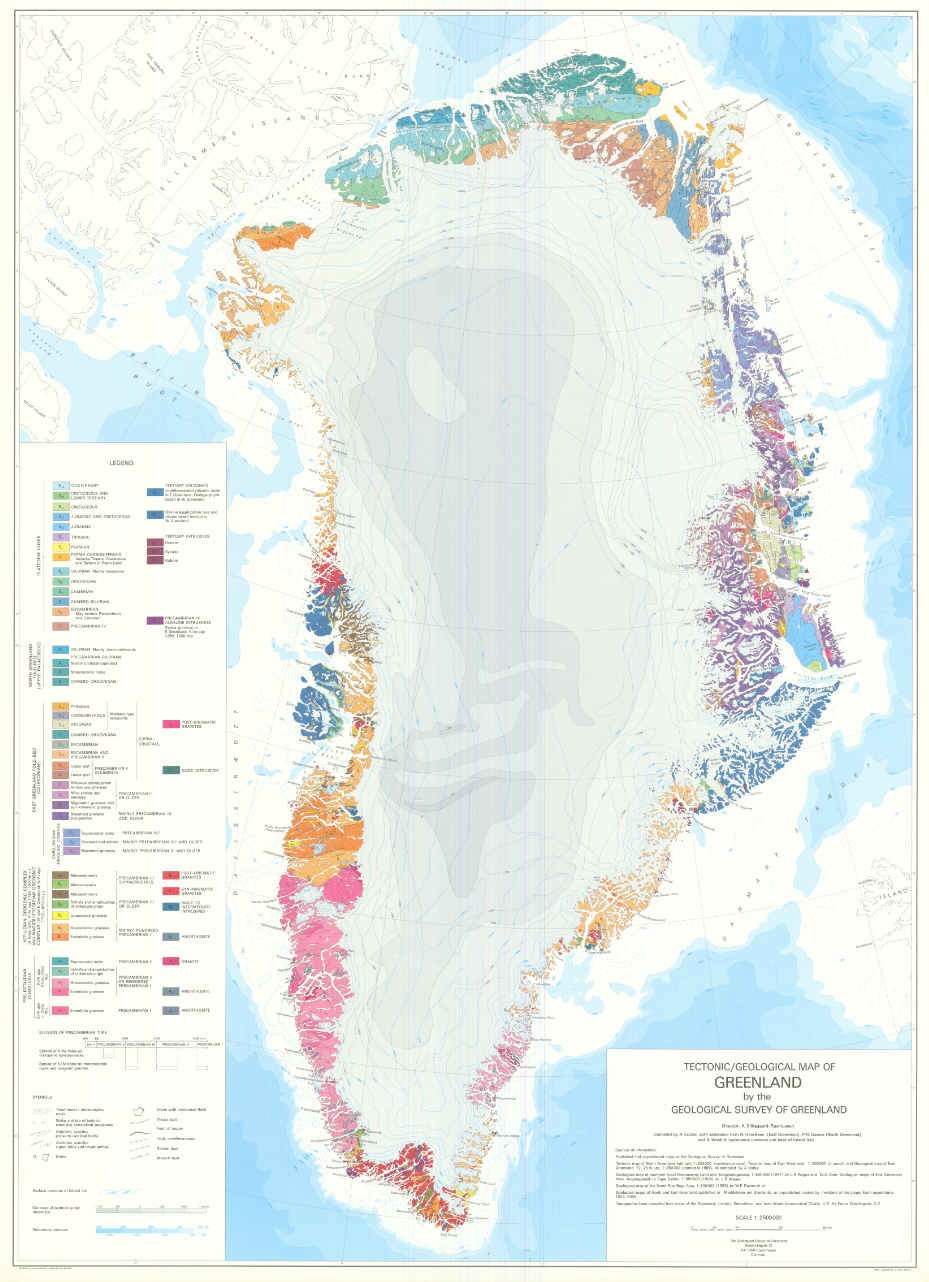 Tectonic/Geological map of Greenland, 1:2 500 000, 1970 [1. udgave ...