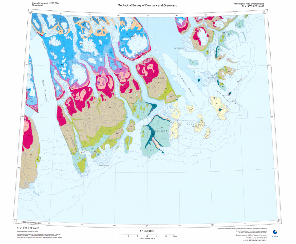 81 V.3 Wulff Land. Geologisk kort, 1:250 000, 2007 - Skala 1:250 000 ...